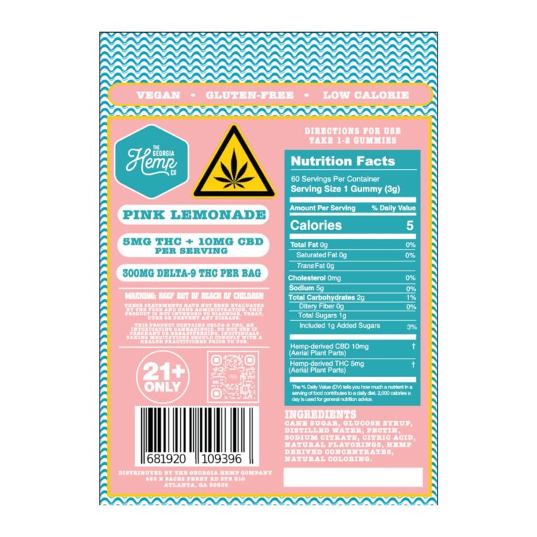 THC Gummies • 5mg THC+10mg CBD • Pink Lemonade • 60ct - The Georgia ...
